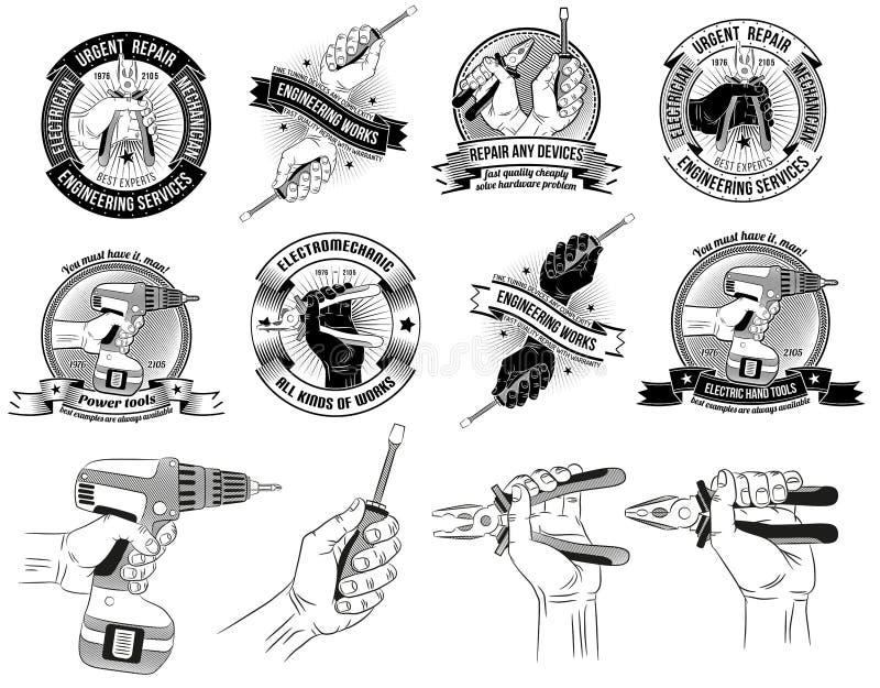 Logo for the repair shop stock illustration. Illustration of hand ...