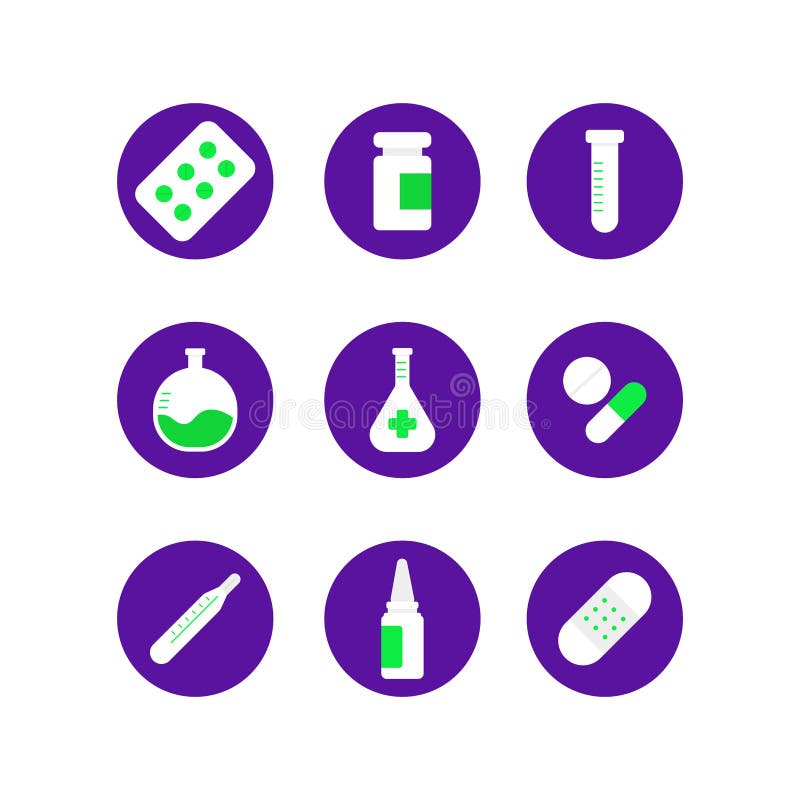 Medical Flat Icons Set. Stroke Vector. Rounded Purple Icon Stock Vector ...