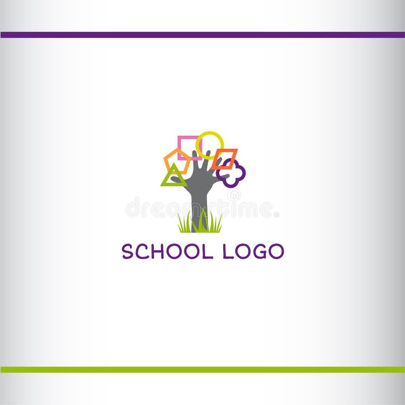 Logo for School and Kindergarten. Hand and Shapes. Tree Shape. Vector ...