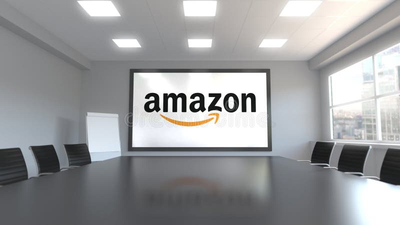 Amazon.com Logo on the Screen in a Meeting Room. Editorial 3D Rendering ...