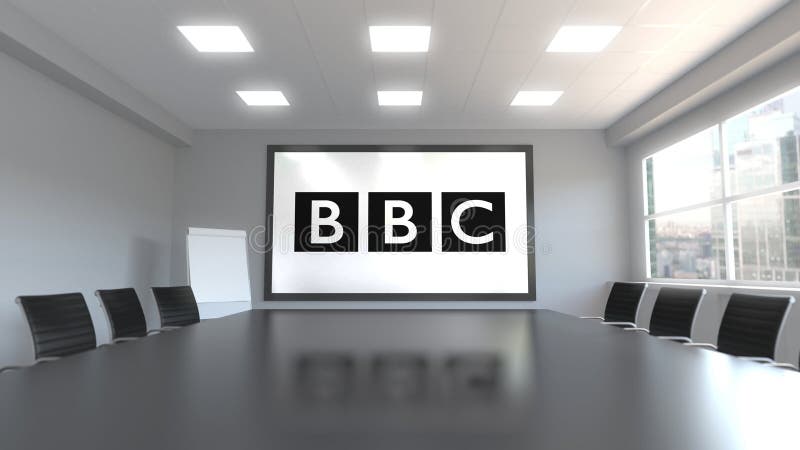 British Broadcasting Corporation BBC Logo on the Screen in a Meeting ...