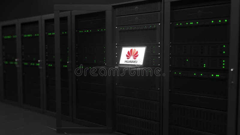 HUAWEI Logo on the Screen in a Modern Server Room. Conceptual Editorial ...