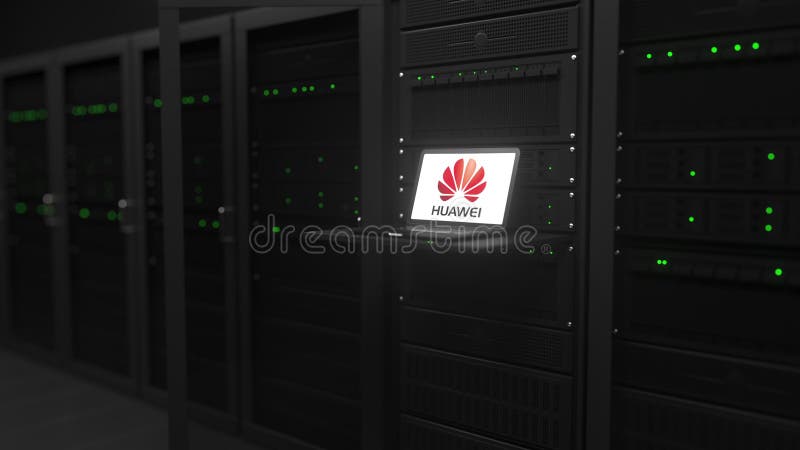 HUAWEI Logo on the Screen in a Modern Server Room. Conceptual Editorial ...