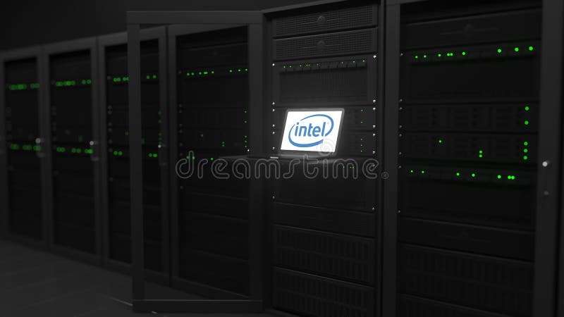 INTEL Logo on the Screen in a Modern Server Room. Conceptual Editorial ...