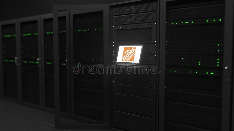 Laptop with the Logo of the HOME DEPOT on the Screen in a Server Room ...