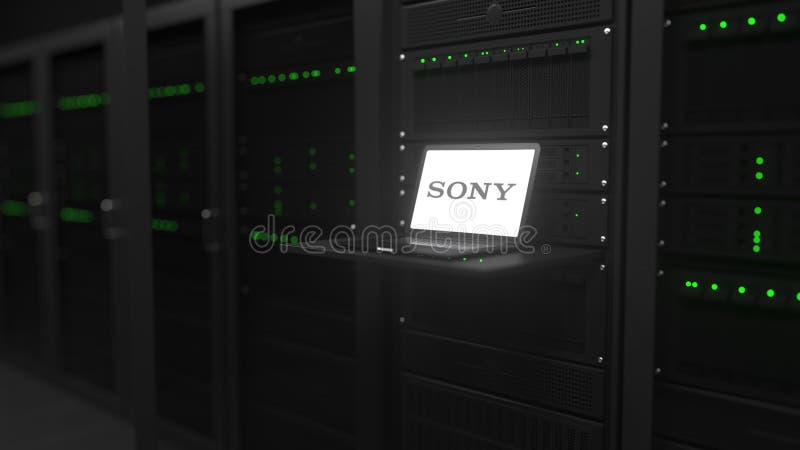 Laptop with the Logo of SONY on the Screen in a Server Room. Conceptual ...