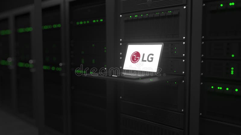 LG Logo on the Screen in a Modern Server Room. Conceptual Editorial 3d ...