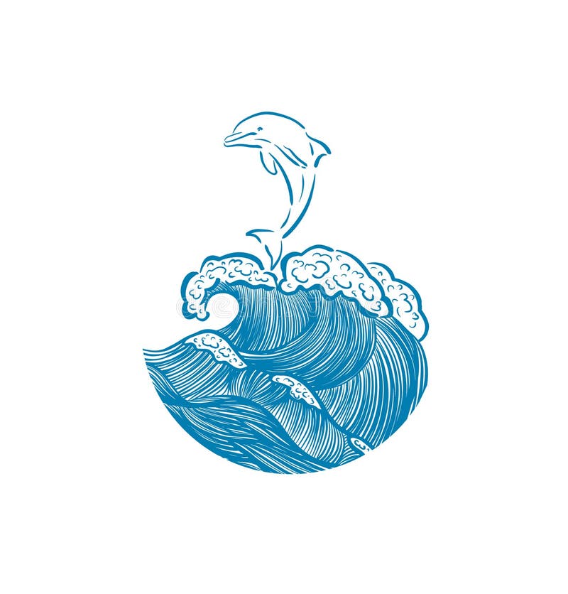 Logo Sea Wave with Dolphin . Vector Illustration Stock Vector ...