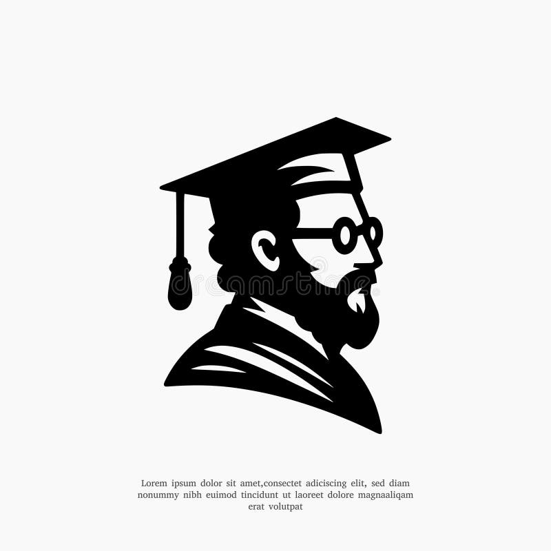 The Logo Silhouette of an Old Professor Wearing Glasses, Reflects ...