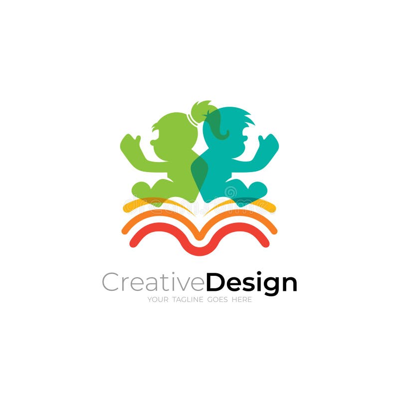 Logo of a Small Child Reading a Book, Colorful Style Stock Vector ...