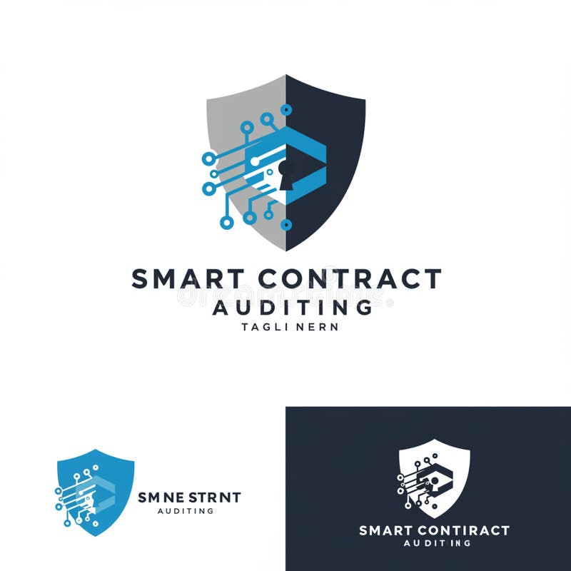 Logo for "Smart Contract Auditing" with a Shield Symbol, Split into ...