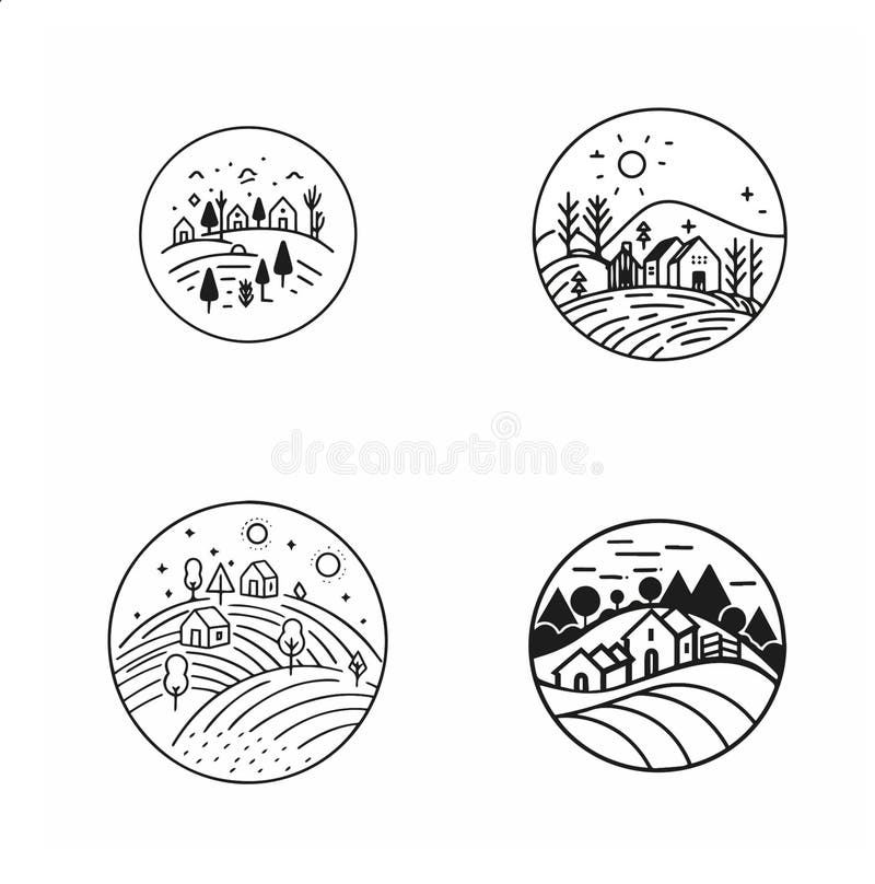 Logo of a House in a Clearing with the Sun in a Minimalist Style Stock ...