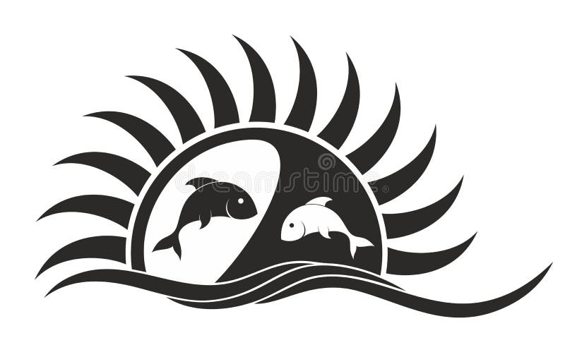 Logo of Sun and Sea with Fishes. Stock Vector - Illustration of fauna ...