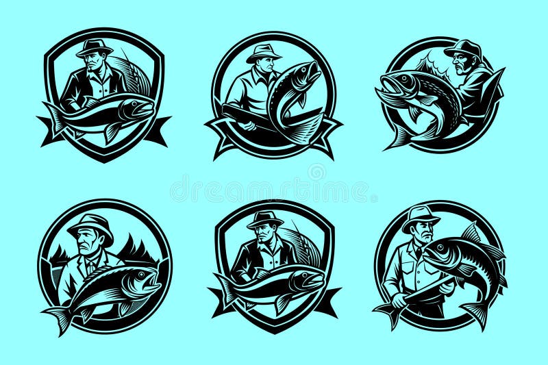 Logo Template Fish and Fisherman Illustration Stock Illustration ...
