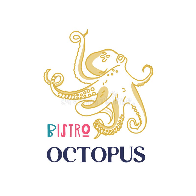 Logo Template with Octopus for Fish Restaurant or Bistro on White ...
