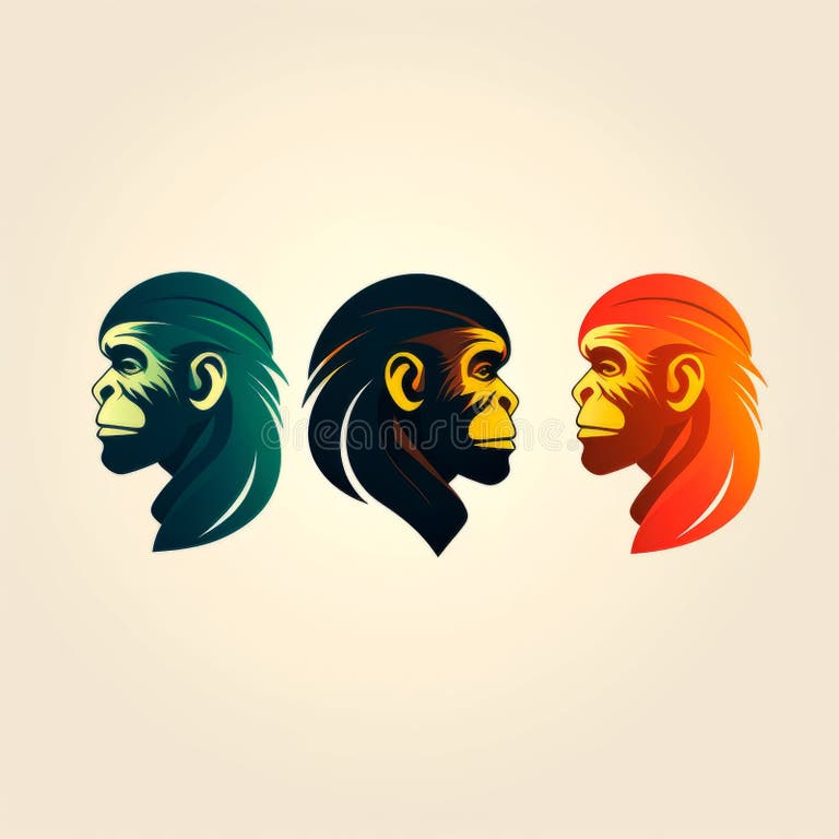 Logo, Template Three Monkey Heads in Profile Stock Illustration ...