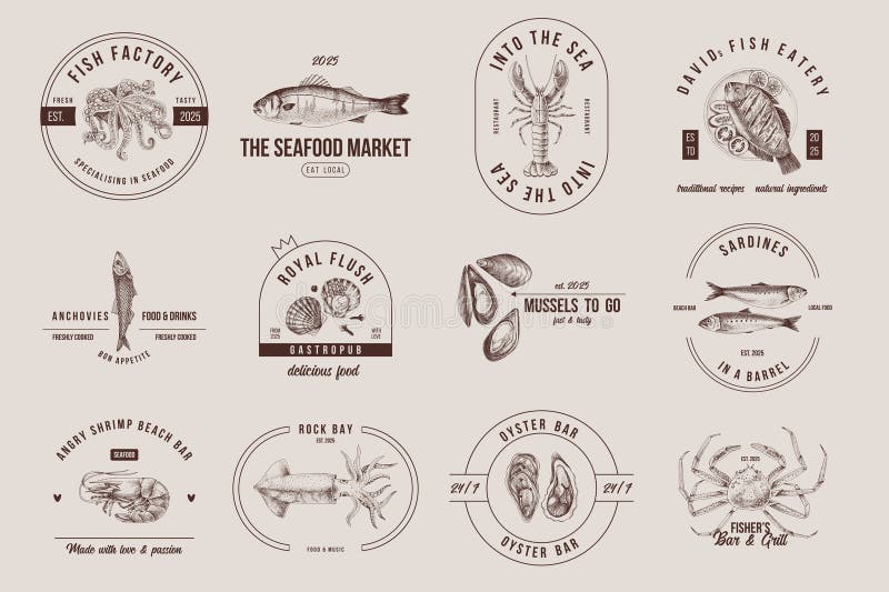 12 Logo Templates for Seafood Restaurant Stock Illustration ...