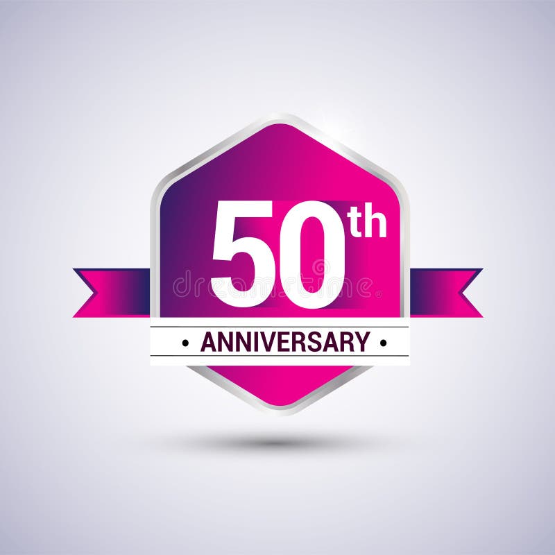 Logo 50th Anniversary Celebration Isolated in Red Hexagon Shape and Red ...