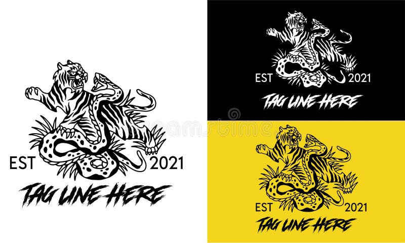 Logo Tiger and Snake Fight Black and White Vector Design Stock Vector ...