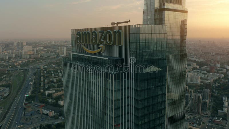 Logo of Amazon on the Top of the Modern Skyscraper. Editorial Shot ...