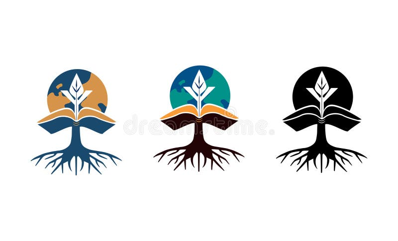 Logo Tree Roots Growing Book and Plant on the Background of the Planet ...