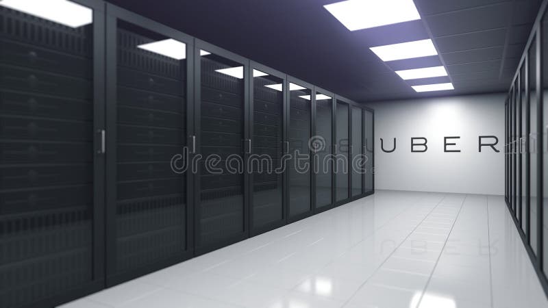 Logo of UBER on the Wall of a Server Room, Editorial 3D Rendering ...
