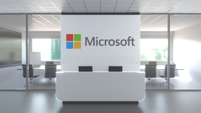 MICROSOFT Logo Above Reception Desk in the Modern Office, Editorial ...