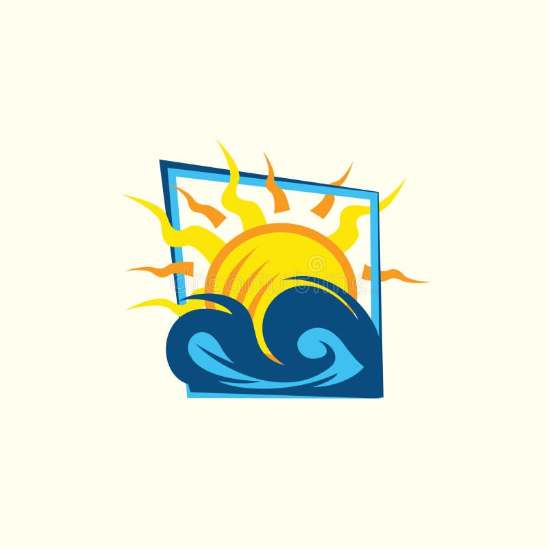 Logo of a Window View of the Sun Shining Brightly and Ocean Waves Stock ...