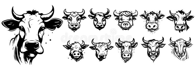 Cow Heads Vector Illustration Silhouette Shapes Stock Vector ...