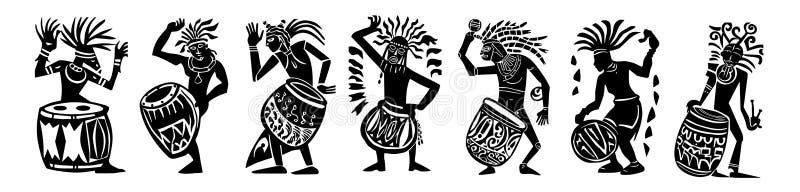 African Aztec Dancer and Musician, Vector Decoration, Illustration ...