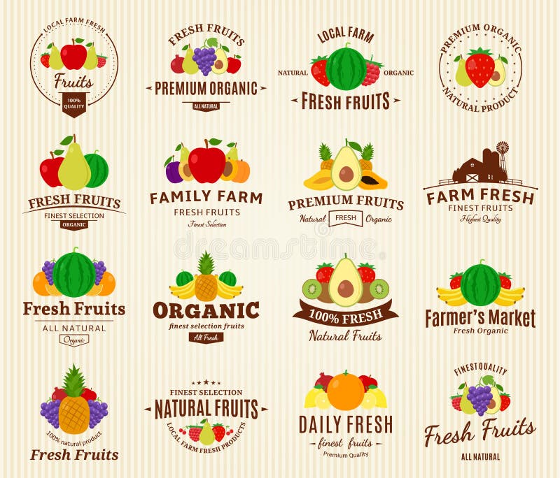 Logos Di Frutti, Etichette Ed Elementi Di Progettazione Illustrazione ...