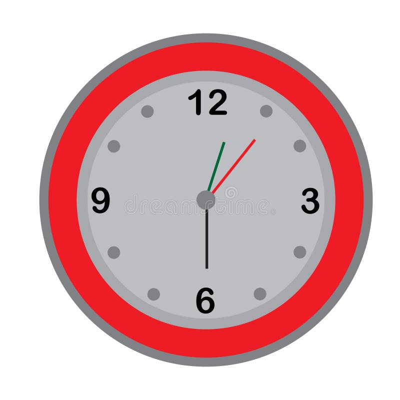 Quarter Past Twelve - Red Flat Wall Clock Vector Stock Illustration ...