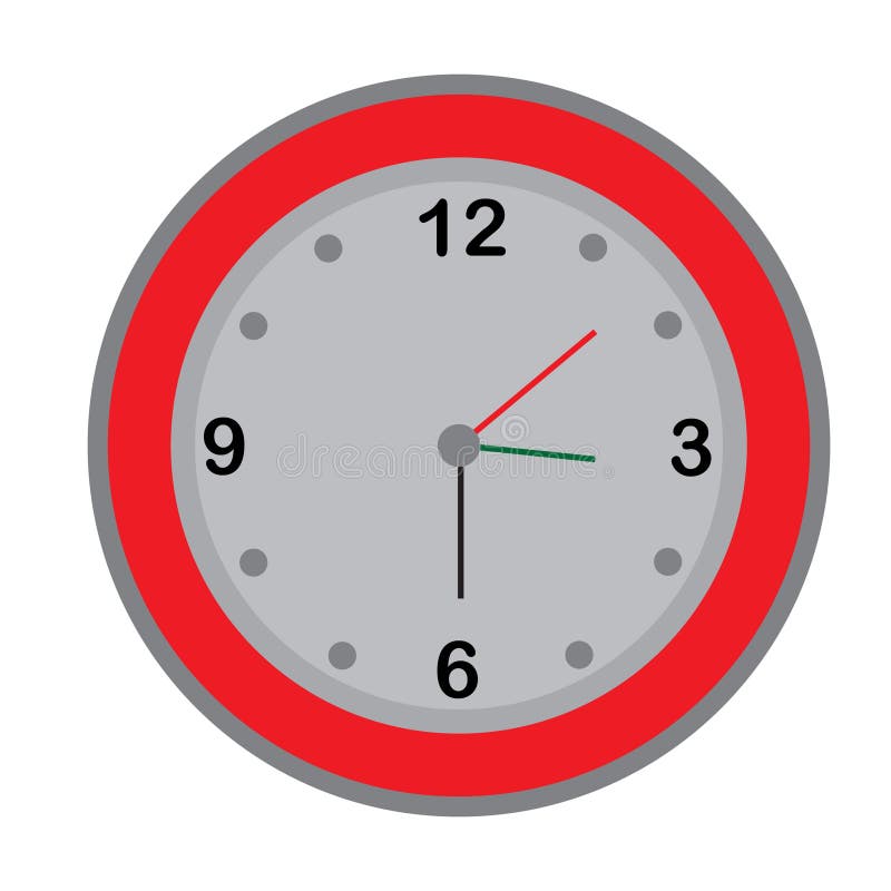 Half Past Three Red Wall Flat Clock Vector Stock Illustration ...
