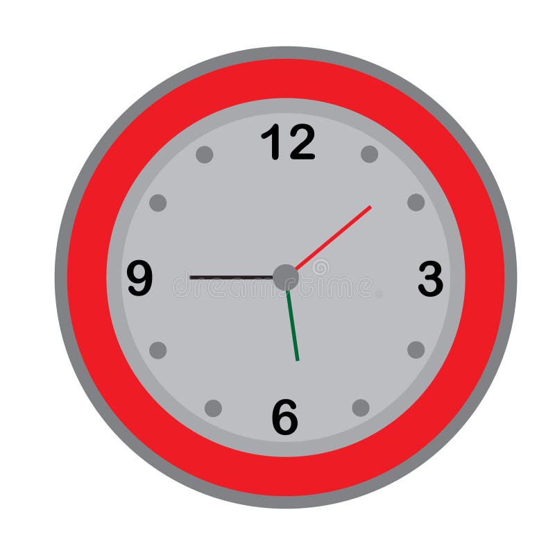 Quarter To Six - Iconic Red Wall Flat Clock Stock Illustration ...