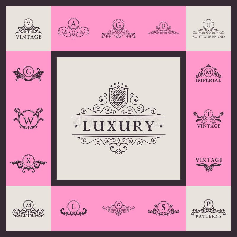 Logos Set. Calligraphic Patterns Book Stock Vector - Illustration of ...