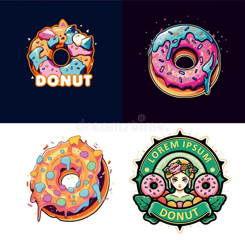 Logos and Stickers of Colorful Donuts with Text. for Your Design or ...