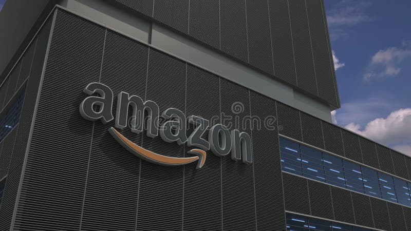 Logotipo Amazónico En El Edificio Moderno. Animación Editorial 3d ...