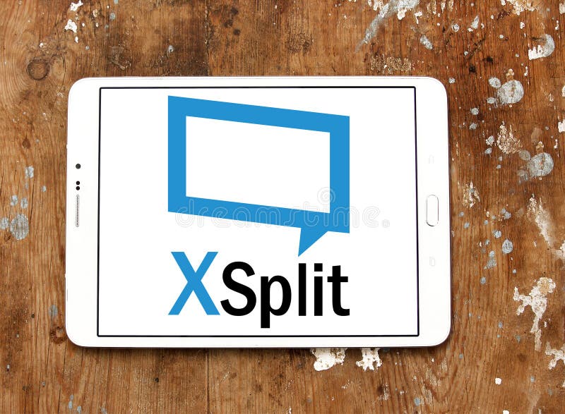 Logotipo del uso de XSplit foto editorial. Imagen de video - 114444741