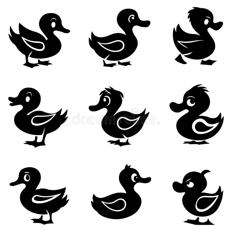 Logotype with Different Types Silhouette Simple Outline Cute Duck ...