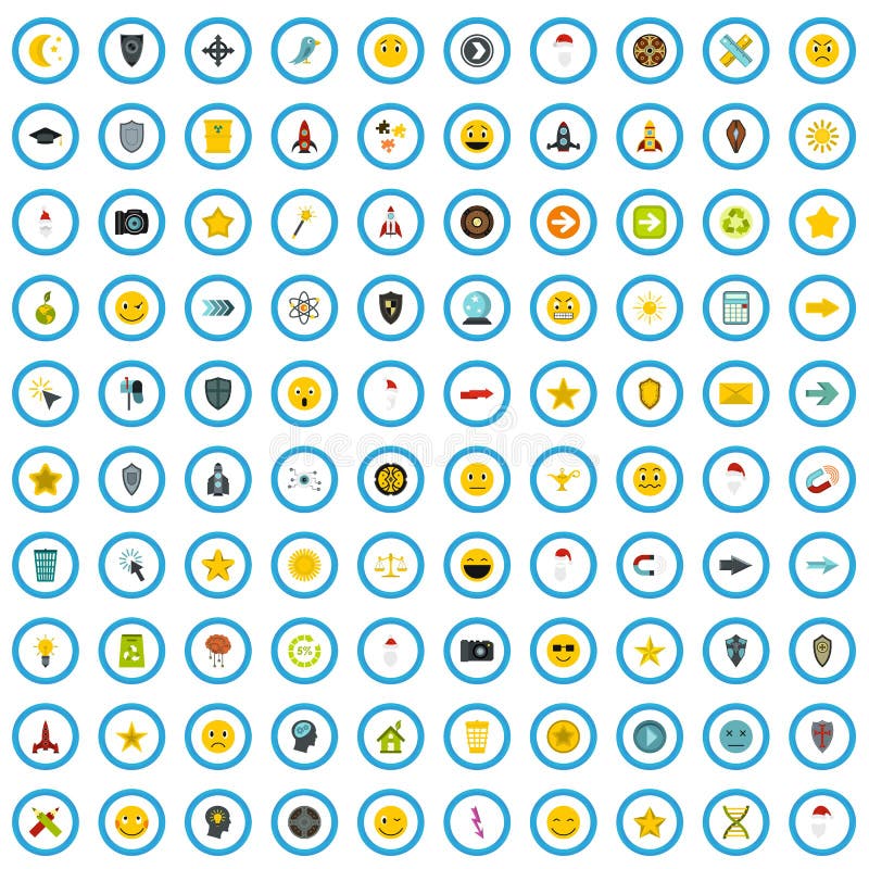 100 Logotype Icons Set, Flat Style Stock Vector - Illustration of inbox ...