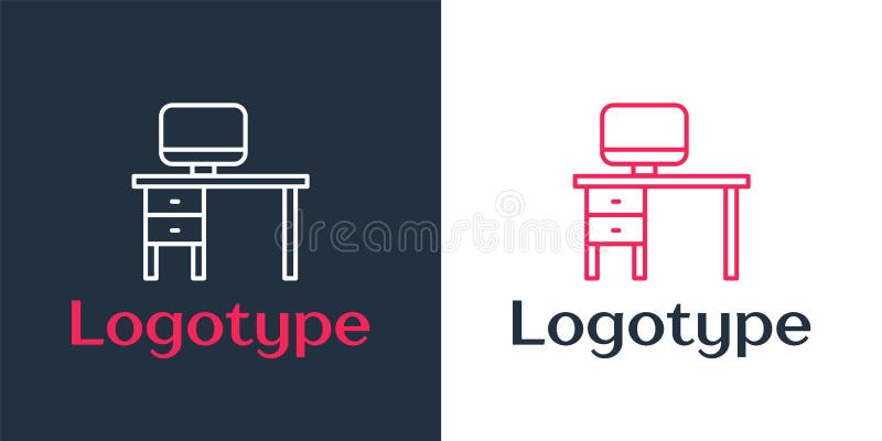 Logotype Line Computer Monitor And Desk Icon Isolated On White ...