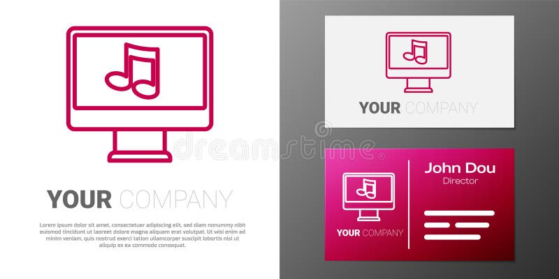 Logotype Line Computer with Music Note Symbol on Screen Icon Isolated ...
