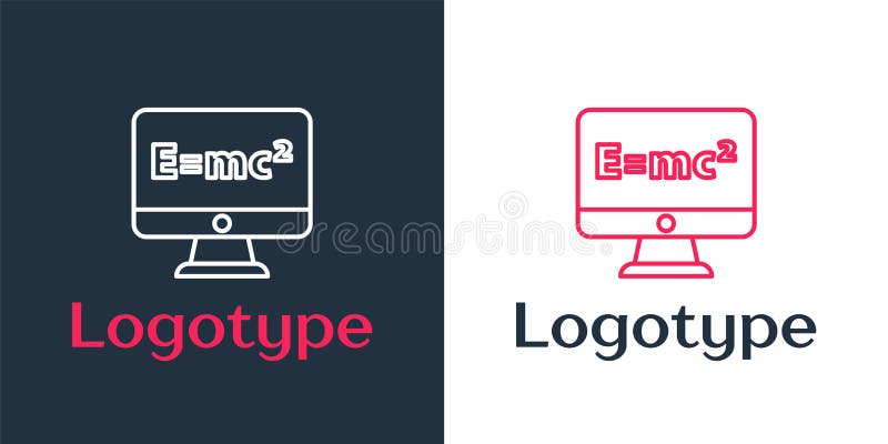 Logotype Line Math System of Equation Solution on Computer Monitor Icon ...
