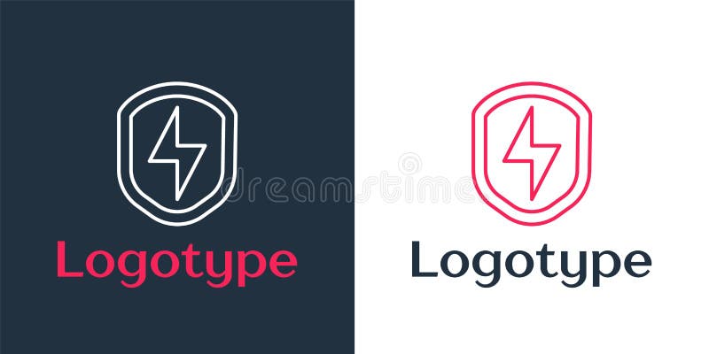 Logotype Line Secure Shield with Lightning Icon Isolated on White ...