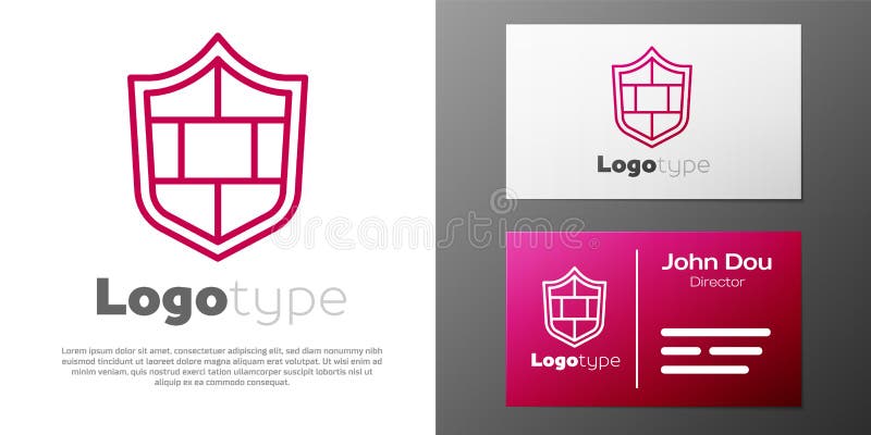 Logotype Line Shield with Cyber Security Brick Wall Icon Isolated on ...