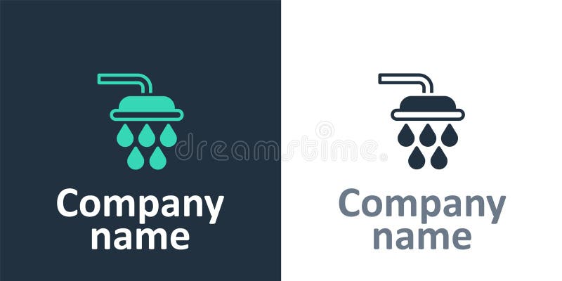 Logotype Shower Head with Water Drops Flowing Icon Isolated on White ...