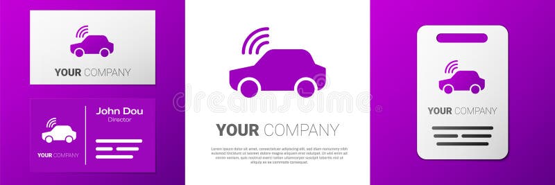 Logotype Smart Car System with Wireless Connection Icon Isolated on ...