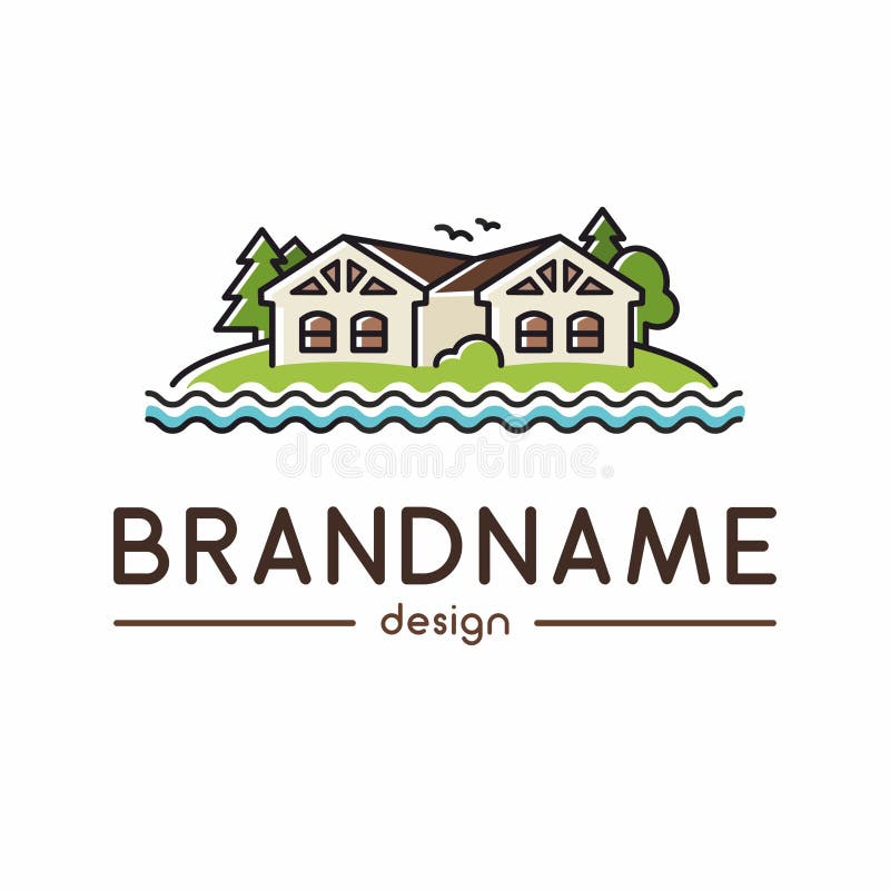 Logotype Two Houses on the Hill and River Stock Vector - Illustration ...