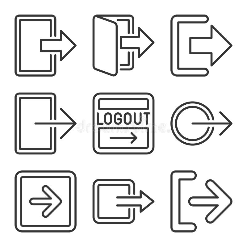 Logout and Exit Arrow Icons Set on White Background. Line Style Vector ...