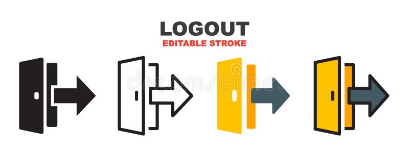 Logout Icon Set with Different Styles. Editable Stroke Style Can Be ...